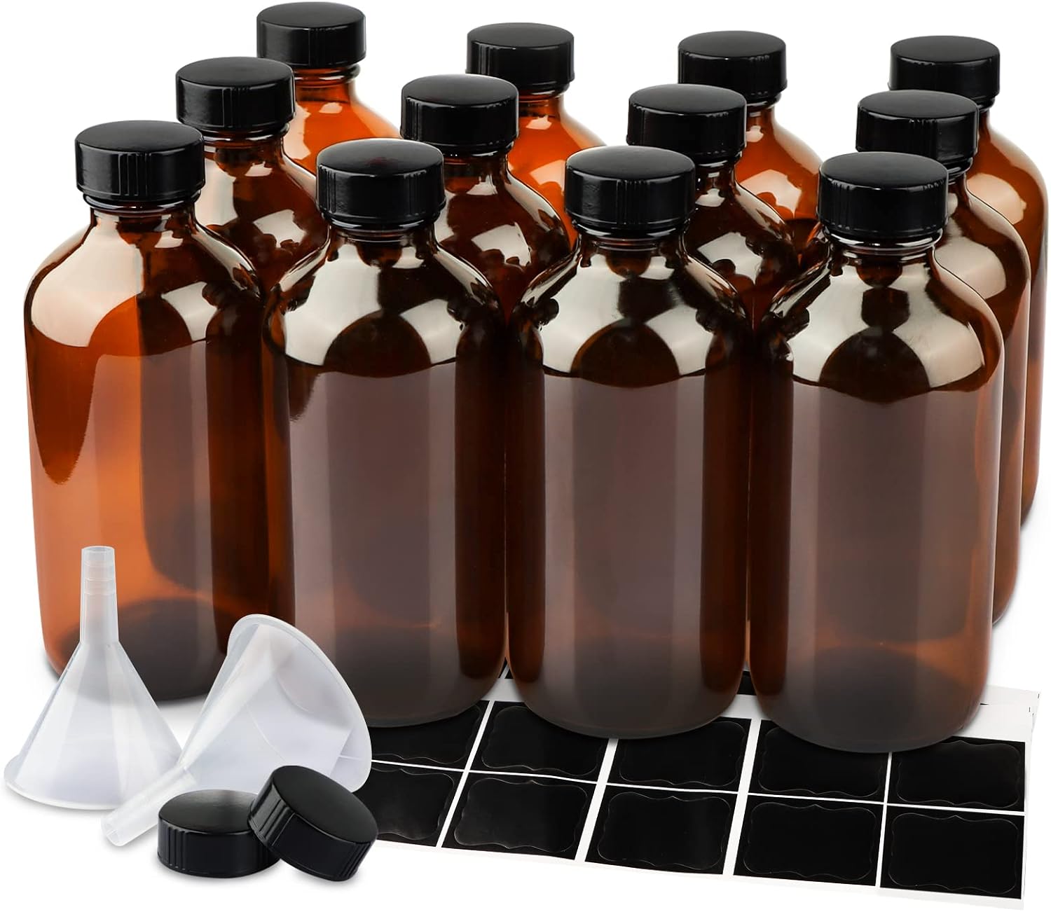 Amazon.com: PINIWON 12 Pack 8 oz Amber Glass Bottles, 240ml Boston ...
