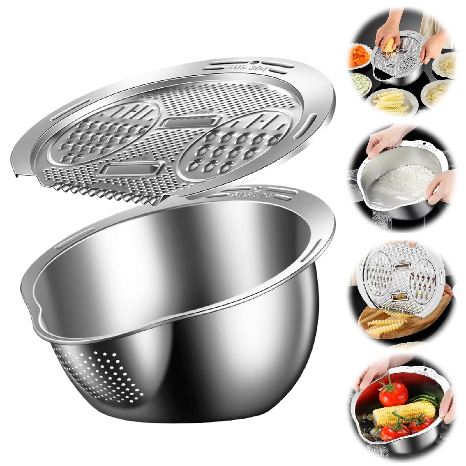 Amazon.com: FuPatio Rice Washer Strainer Bowl with Grater, Multipurse ...