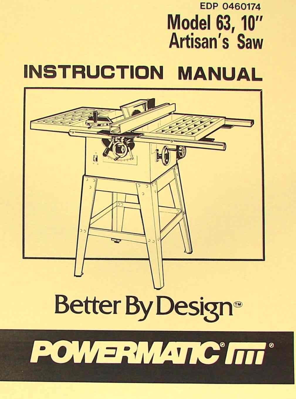 POWERMATIC 63 10" Artisan's Table Saw Op Part Manual: Misc.: Amazon.com ...