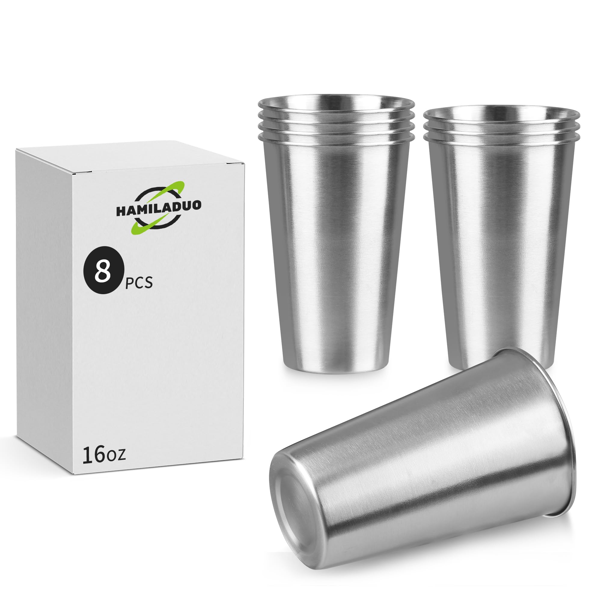 Amazon.com | HAMILADUO 8Pack 16 oz Stainless Steel Pint Cups,Stainless ...