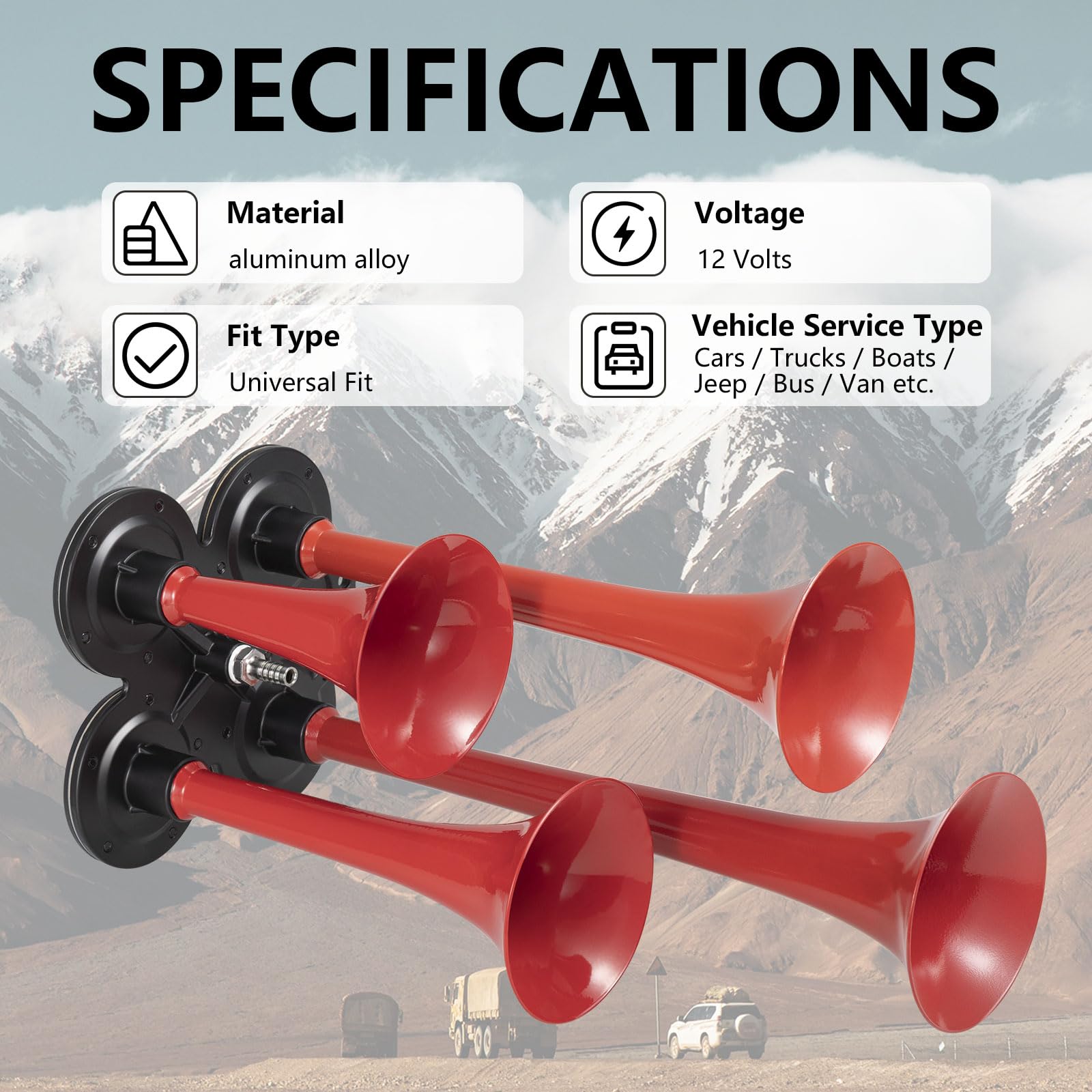 Snapklik.com : BANHAO Truck Air Horn 180dB 4 Trumpet Horns Train Horn ...