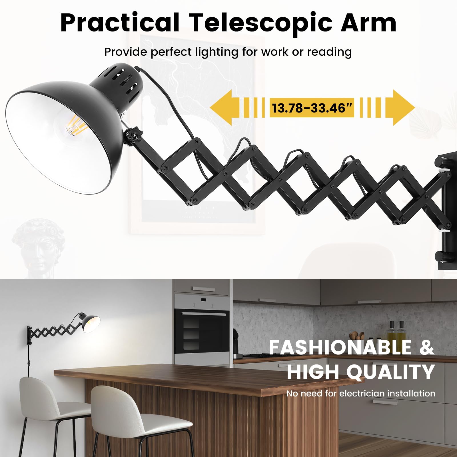 Retractable Wall Mount Reading Lamps 360 Lighting Lido Adjustable