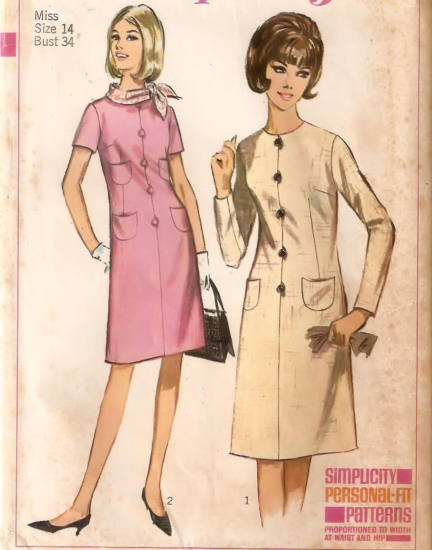 Amazon.com: Simplicity vintage 1960s sewing pattern 6305 collar-less ...
