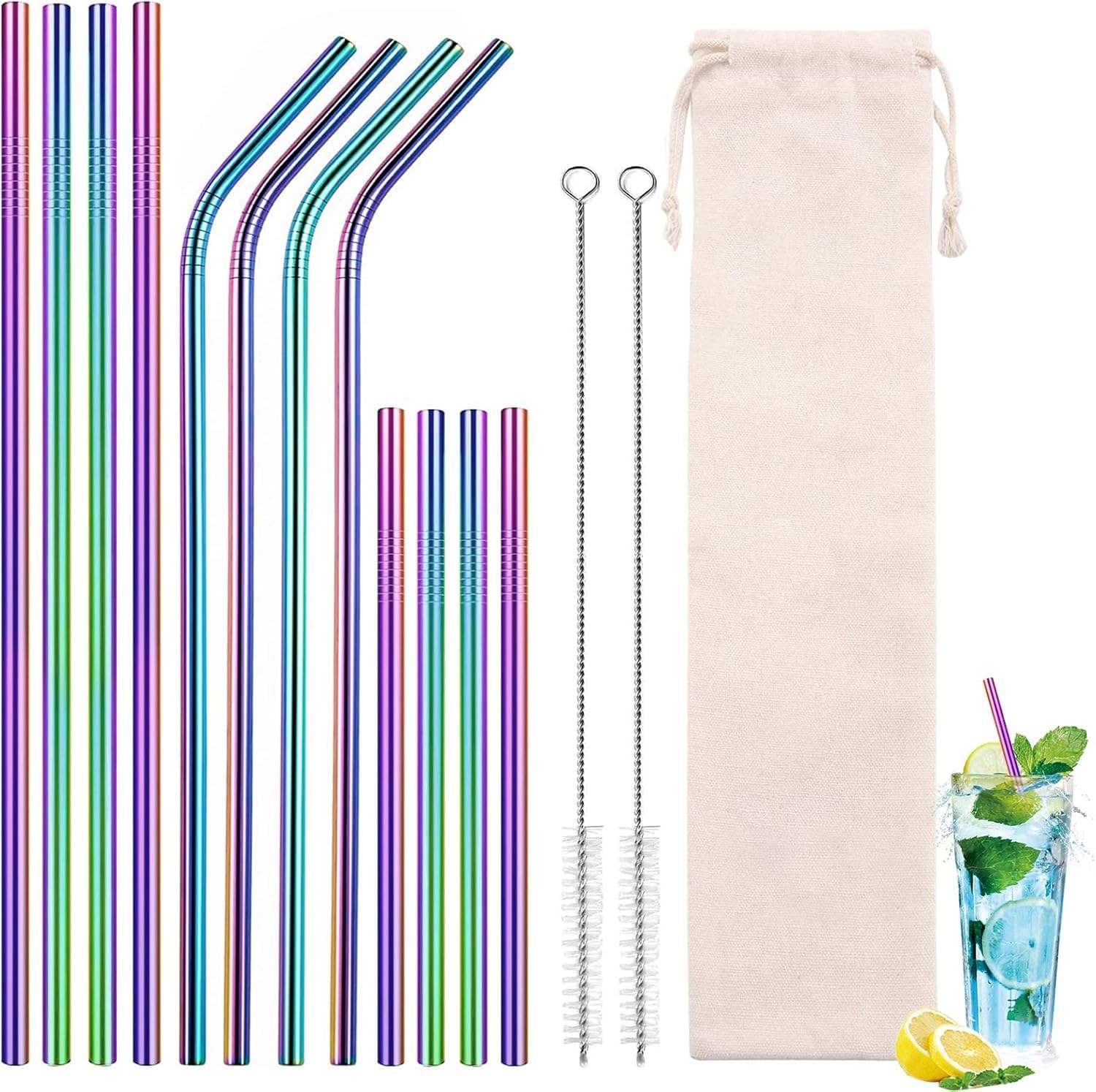 12 Pcs Metal Drinking Straws, 21/20.5/15cm Reusable Metal Straws ...