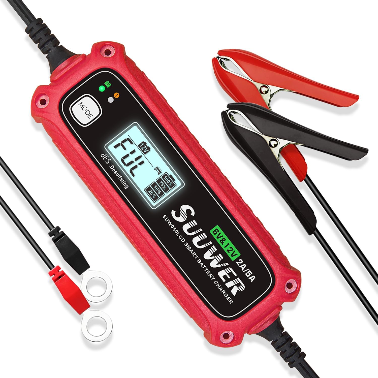 Suuwer 5-Amp High-Efficiency 6V&12V Smart Car Battery Charger, Battery ...