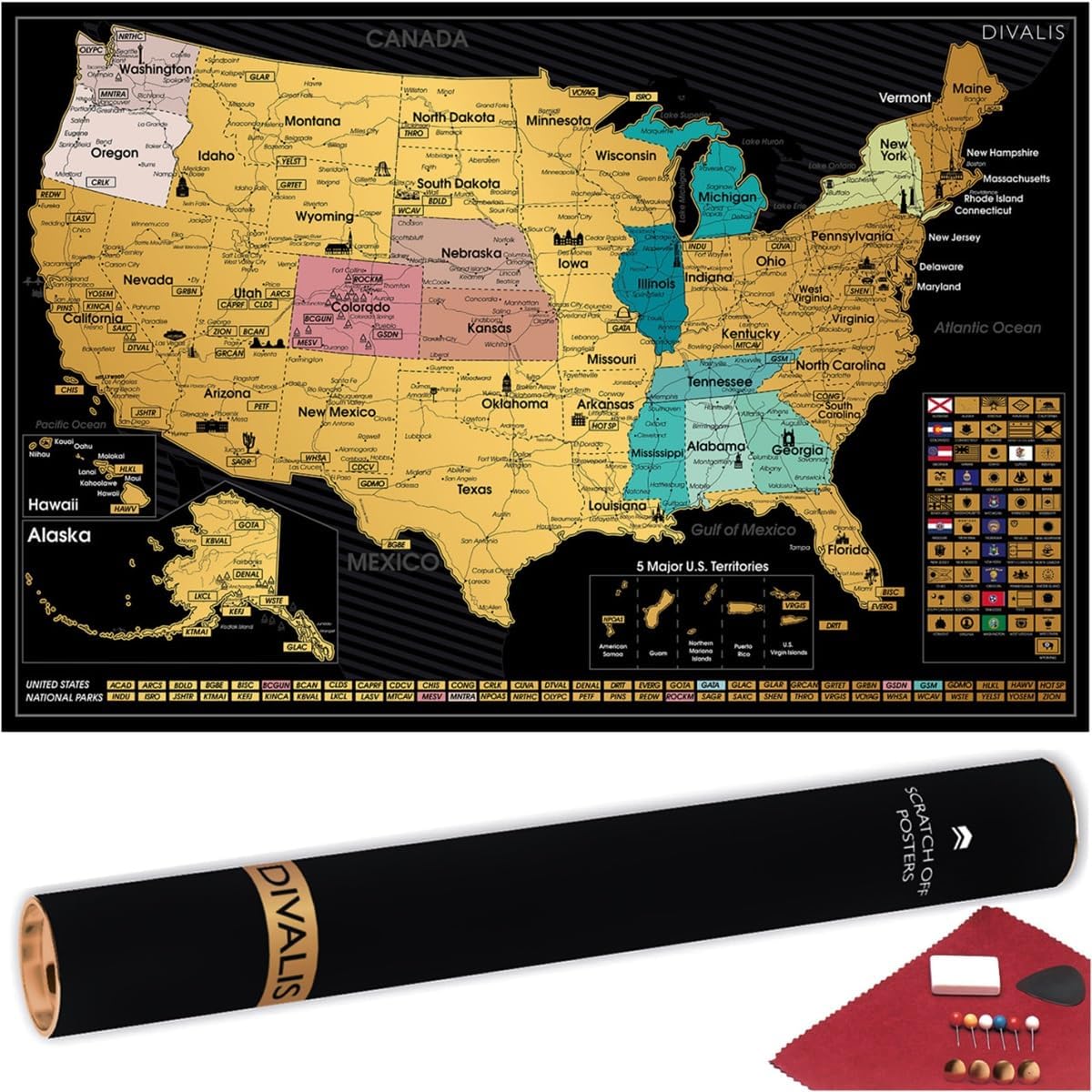 Amazon.com : Novelty Place Scratch off Map of The United States - USA ...