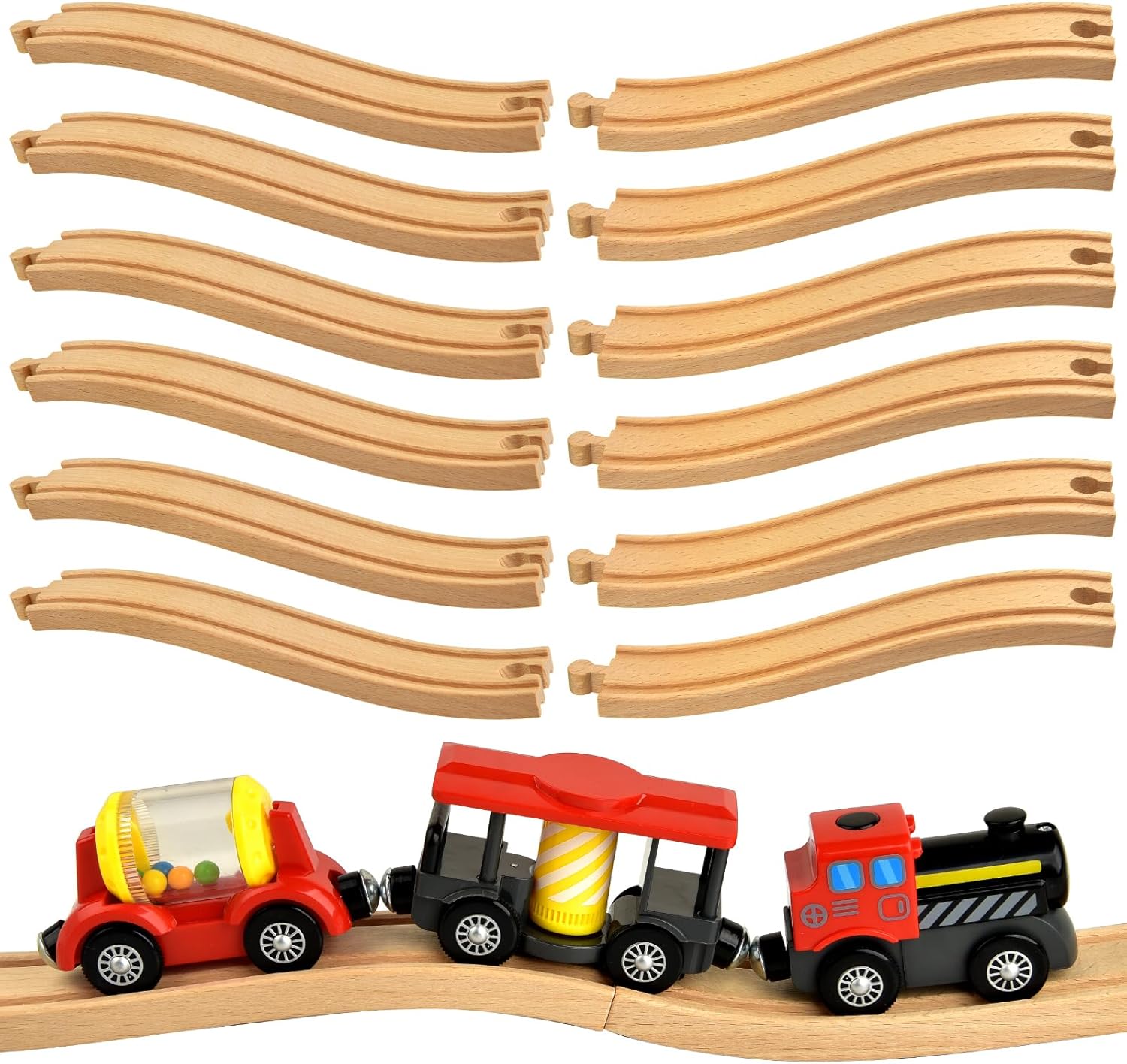 Amazon.com: 12 Pieces Ascending Wood Train Tracks Wood Train Tracks ...