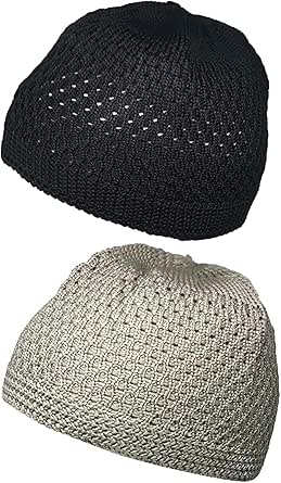 Set 2 Pcs Muslim Beanie Cap Amn-419 Black and Light Brown Color Islam ...