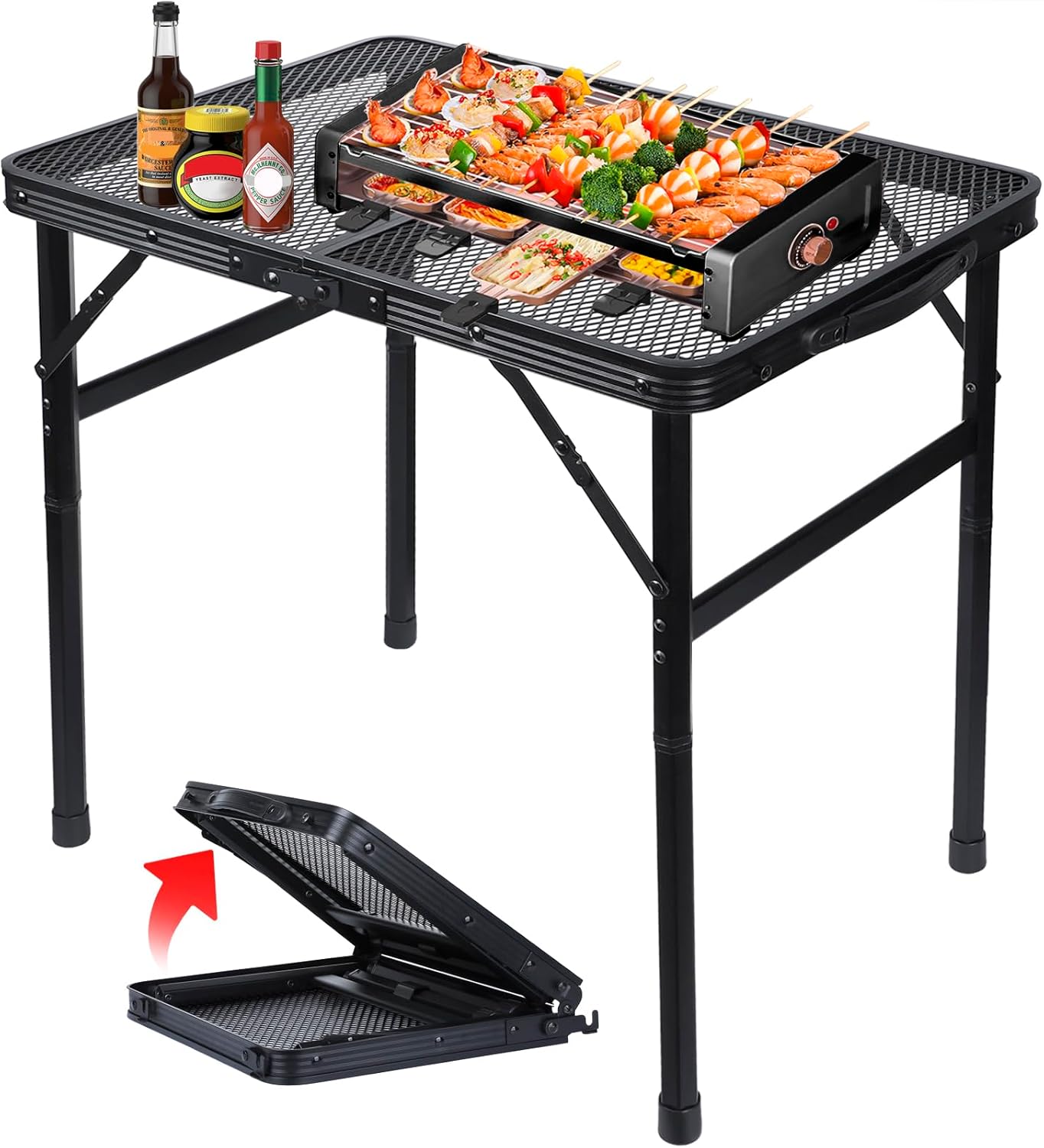 Amazon.com : Folding Grill Table Metal Portable Camping Table with Mesh ...