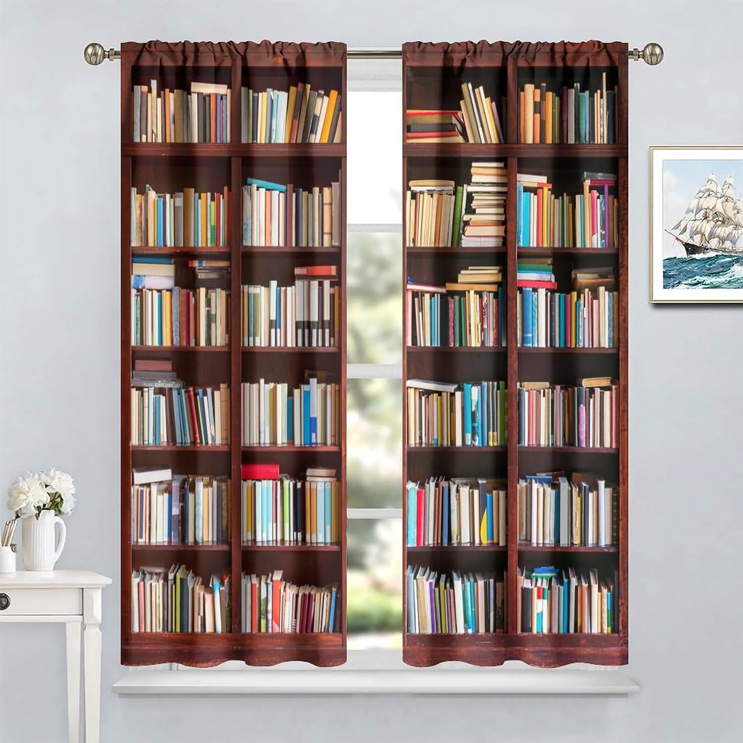 Amazon.com: Yoakiet Bookshelf Curtains,Modern Vintage Library Books ...