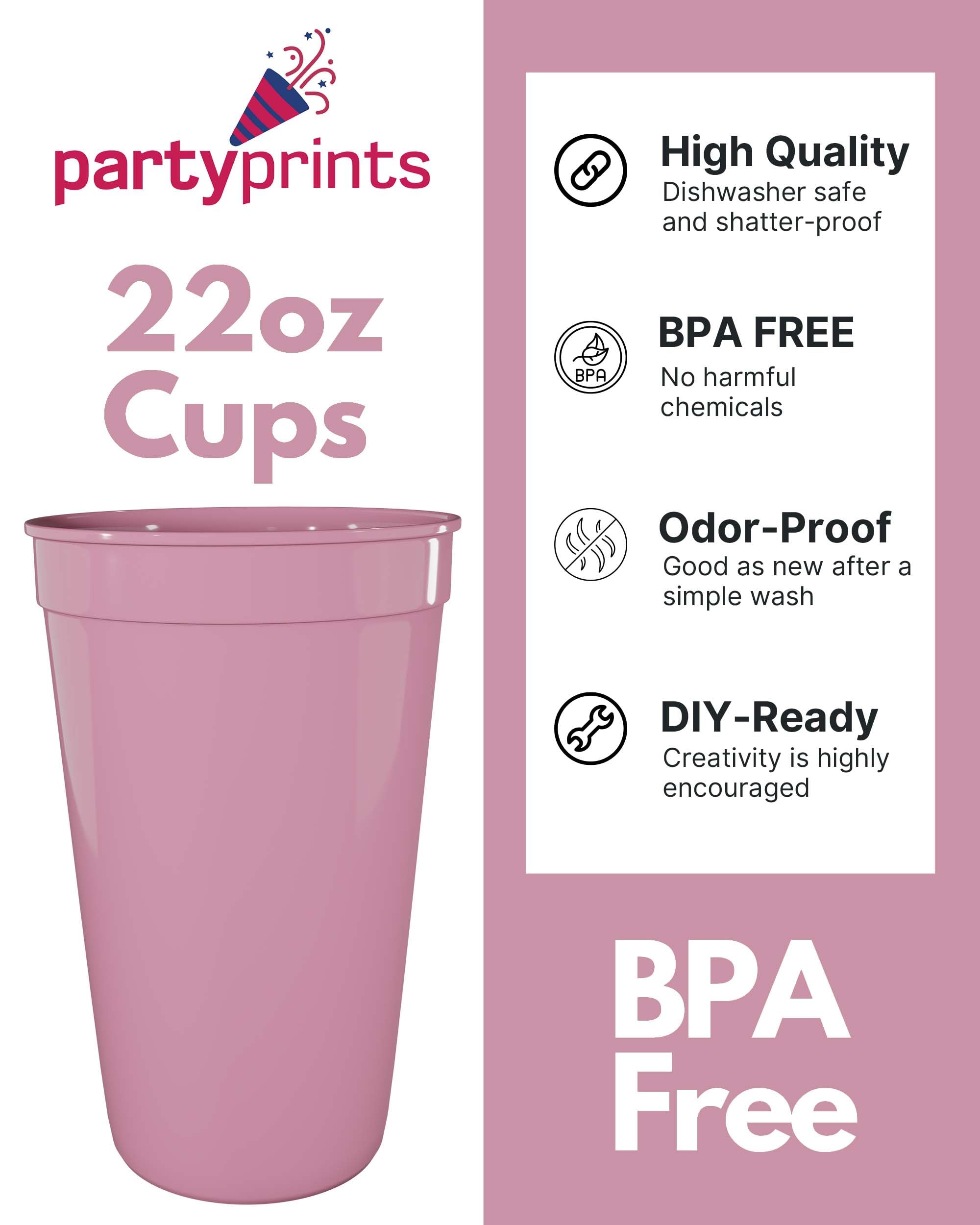 Snapklik.com : PartyPrints 100 Pack 22 Oz Pink Reusable Blank Plastic Cups