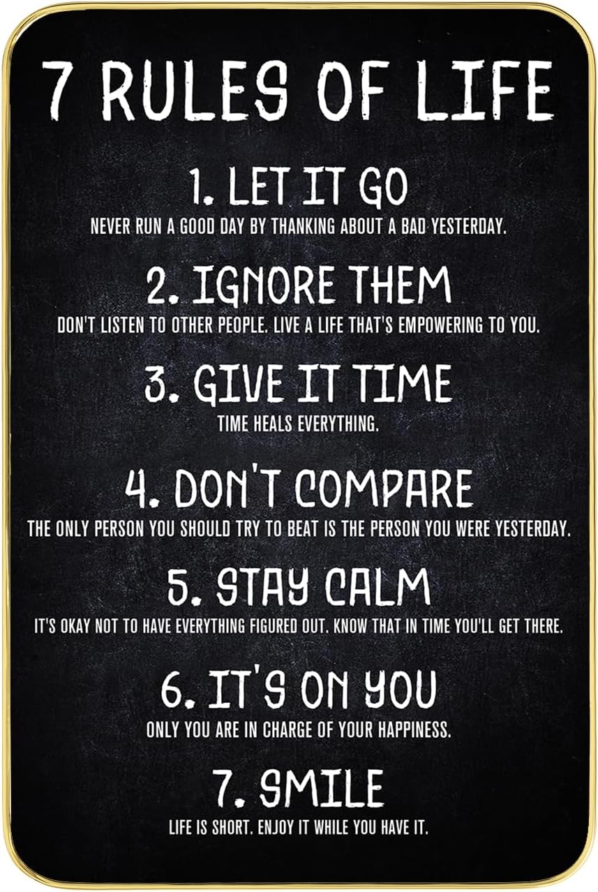 Amazon.com: 7 Rules Of Life Sign Inspirational Wall Decor- Framed ...