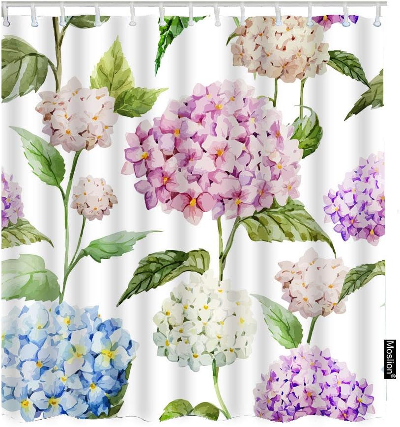 Amazon.com: Shower Curtain Bathroom Set Hydrangea Eucalyptus Watercolor ...