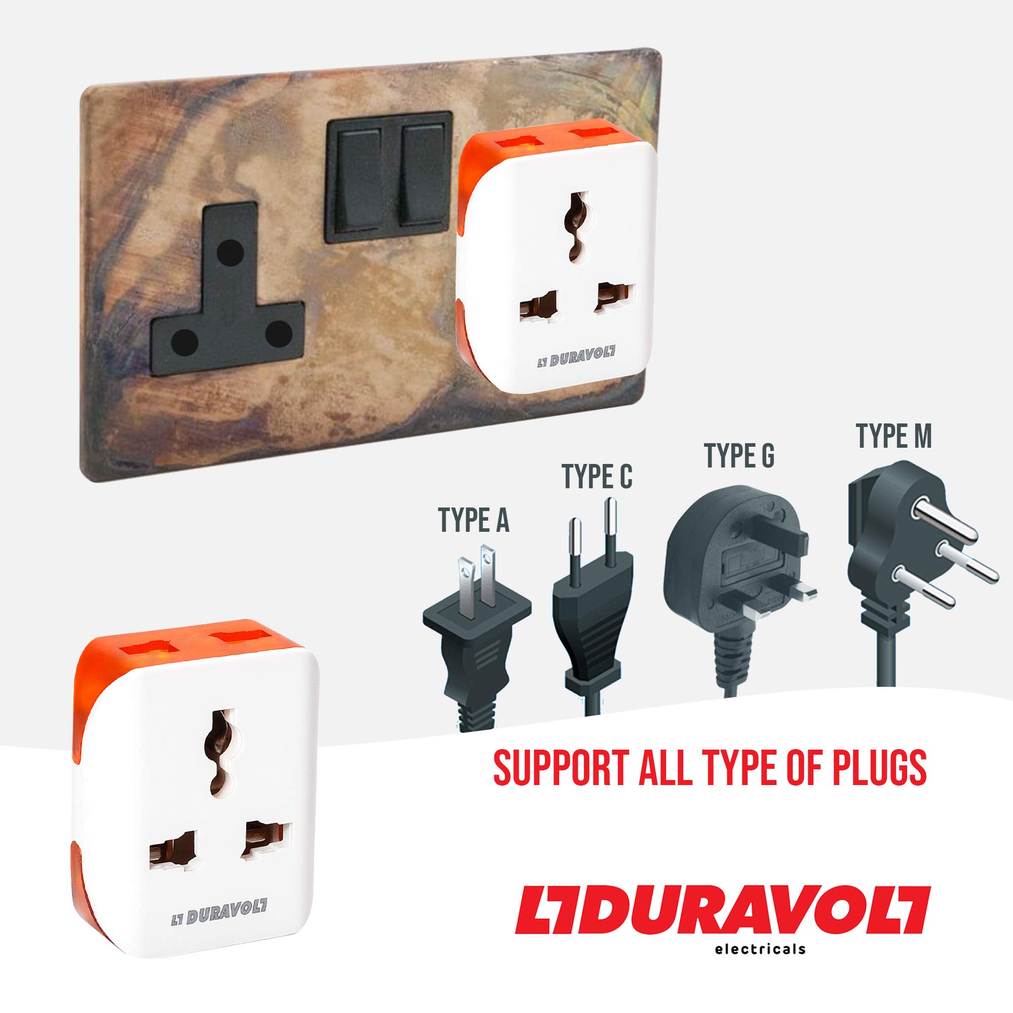 Buy Duravolt 6A Polycarbonate 3 Pin Travel Multiplug Universal 3 In 1 Multi Plug Socket ...