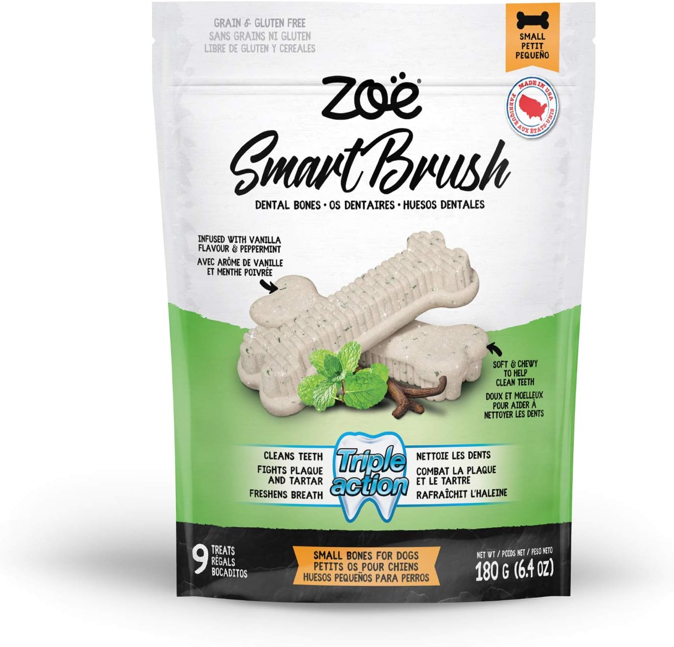 Zoe Smart Brush Dental Bones for Dogs, Small, Vanilla Mint, 9 Pack, 6.4 ...