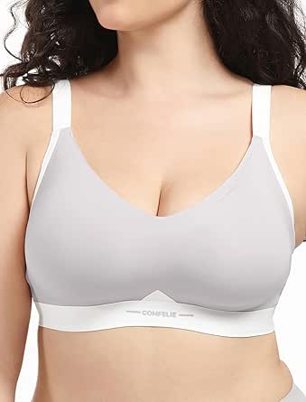 COMFELIE No Underwire Wireless Bra Seamless Bralette Lined Padded Lightweight Deep V Neck ...