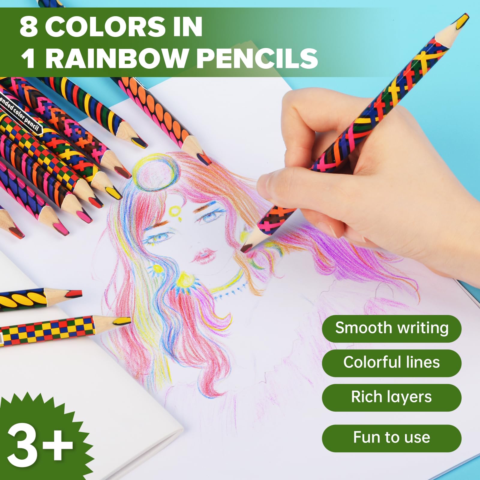 Snapklik.com : KINGRUNNING 8 Colors In 1 Double-Ended Rainbow Colored ...