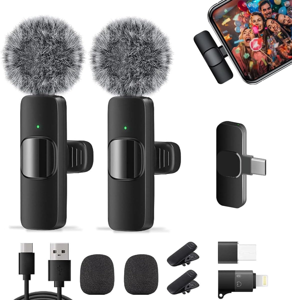 2 Pack Micrófono Inalámbrico para Android/PC/iPhone-Micrófono de Solapa ...