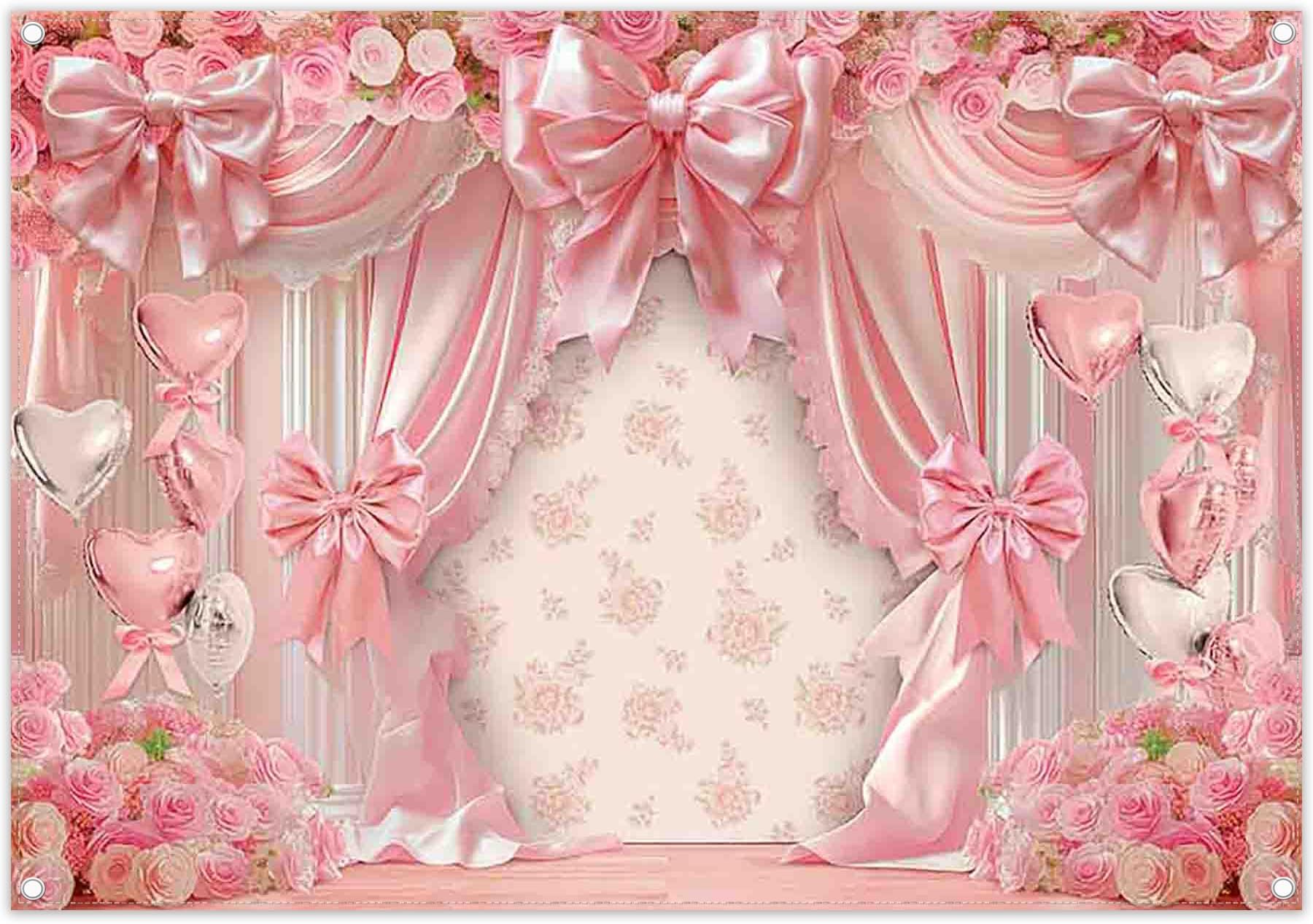 Amazon.com : ZTHMOE Fabric 7x5ft Pink Bow Photography Backdrop Coquette ...