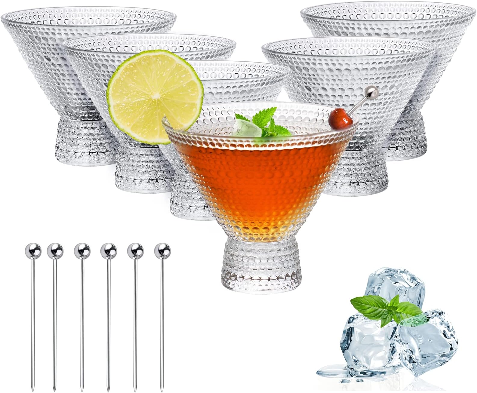 Amazon.com | Hand Blown Colored Stemless 8 oz Martini Glasses Set of 4 ...