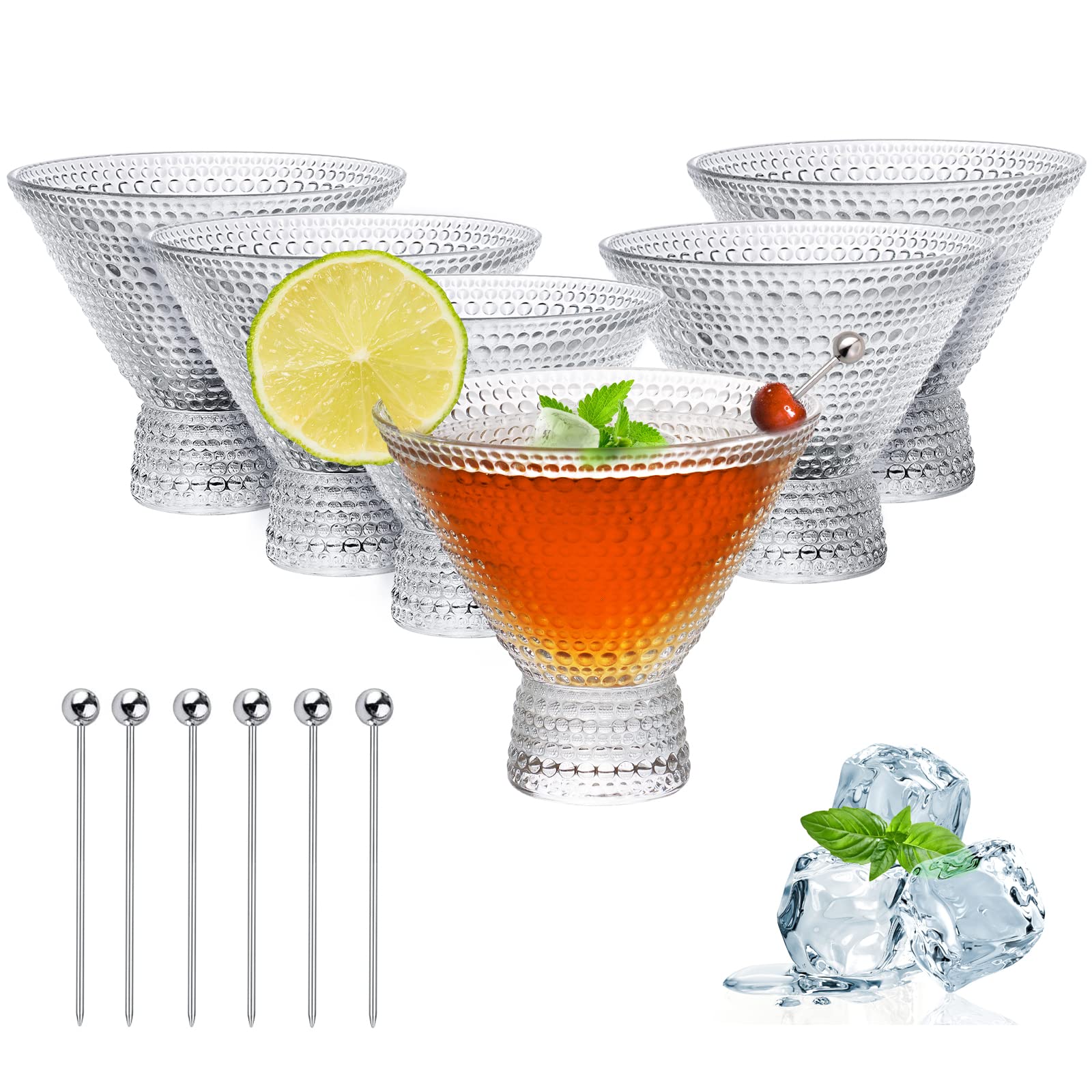 Stemless Martini Glasses Set of 6 Vintage Cocktail Glasses 7.8 oz ...