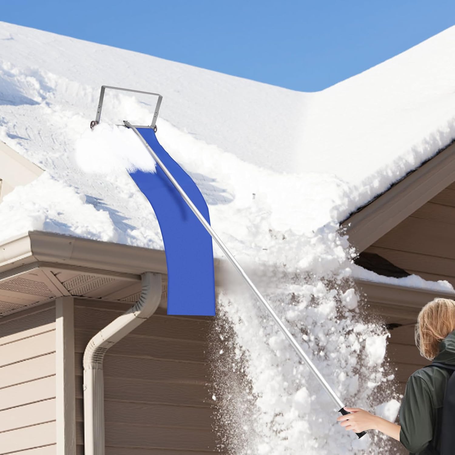 Snow Rake for House Roof with 7.5cm PP Wheels, Snow Roof Rake ...