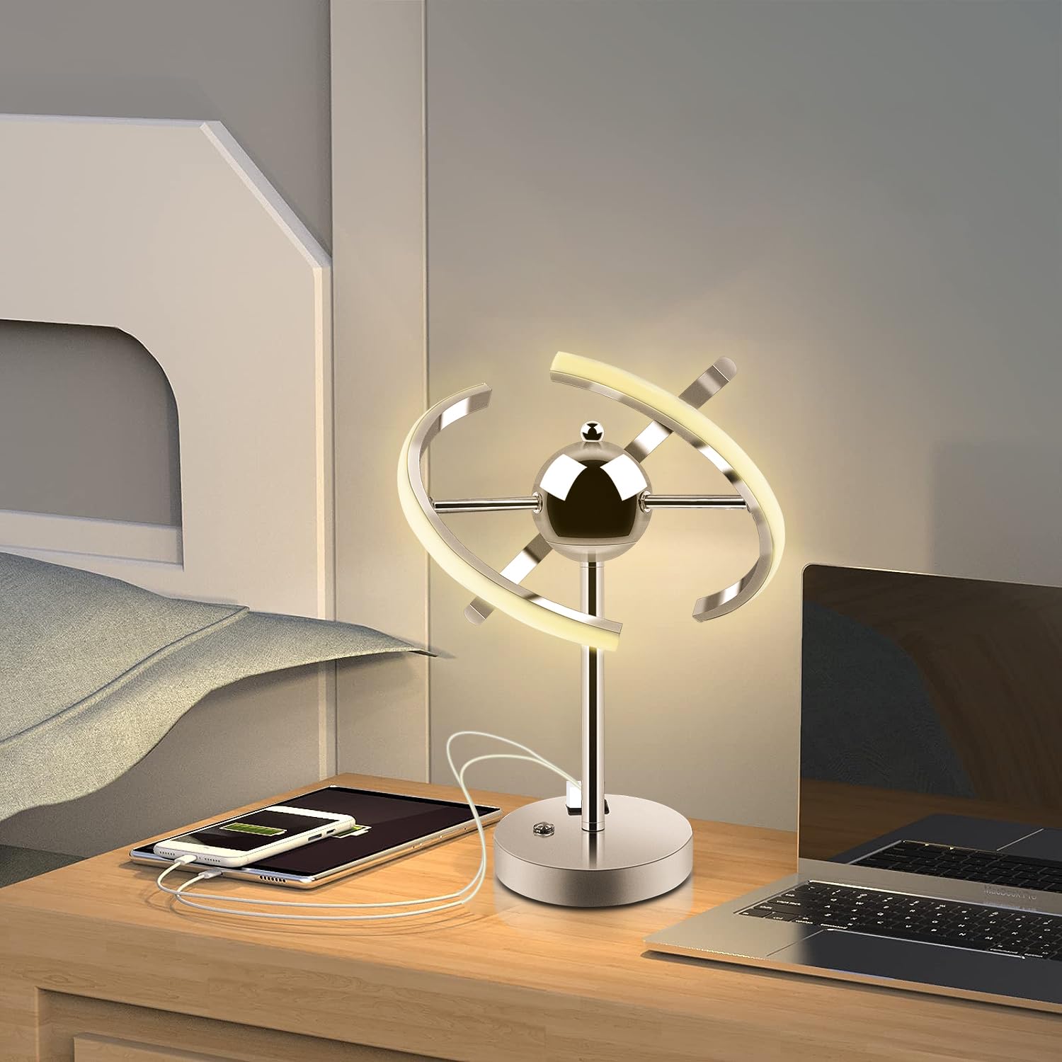 ELINKUME Touch LED Table Lamp, 3-Color Dimmable Bedside Lamp with USB C ...