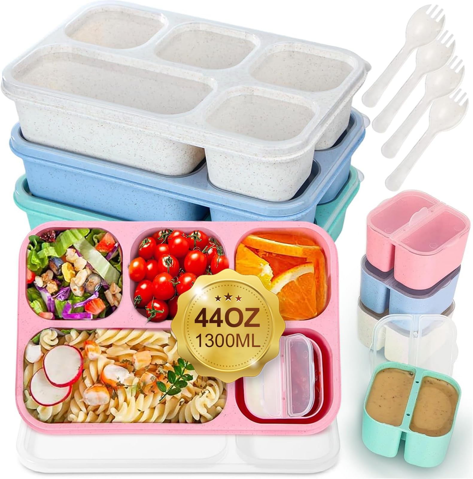 Amazon.com: Bento Box for Adults and Snack Containers Set of 4 - Stackable, with 4 Compartments ...