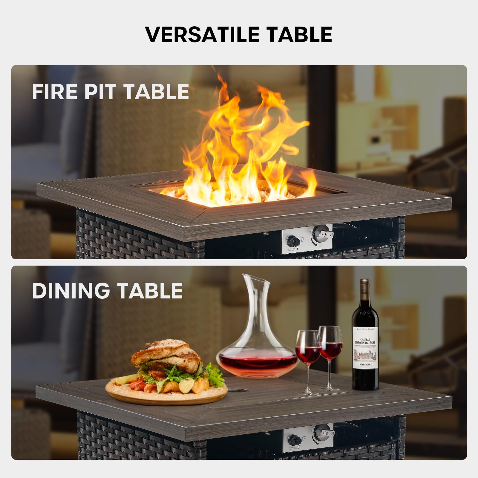 Snapklik.com : Brown Resin Wicker Outdoor Fire Table - 30in Square Gas ...