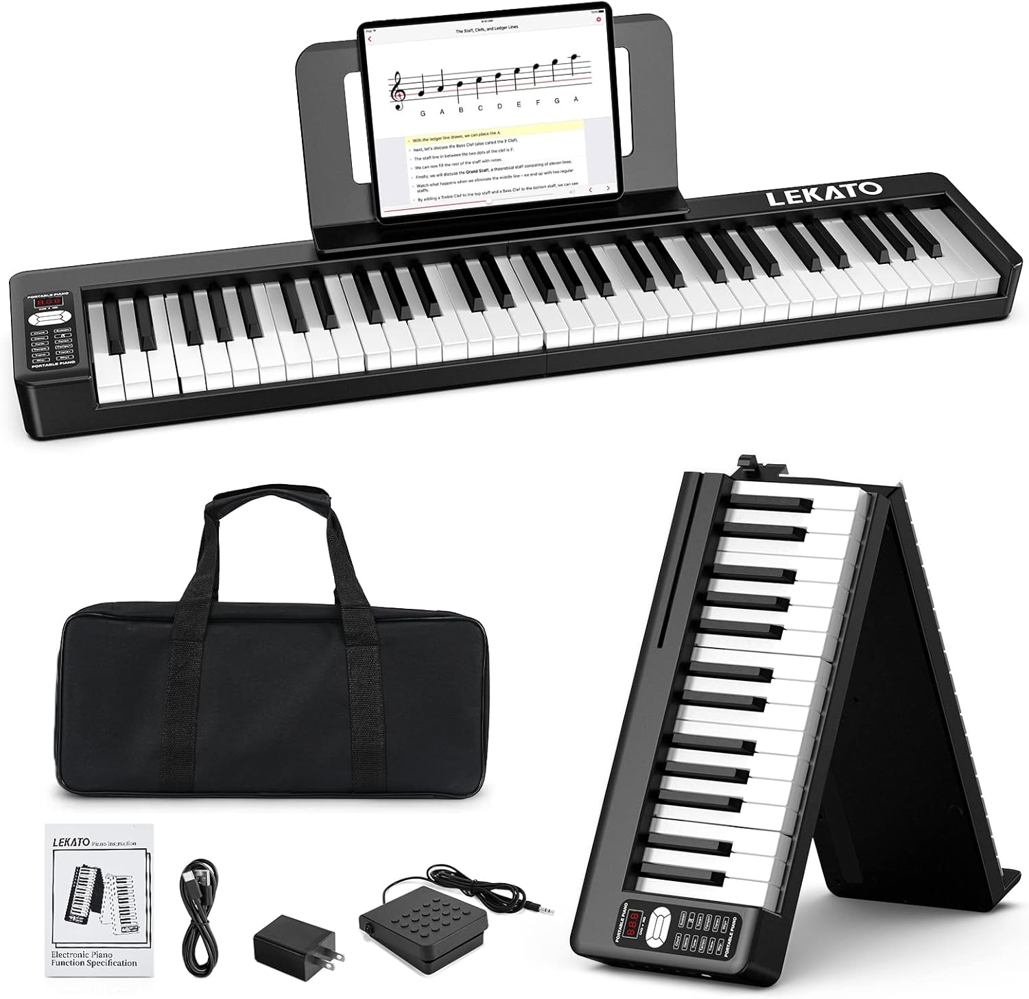Amazon.com: LEKATO Folding Portable Piano Keyboard, 61 Keys Semi ...