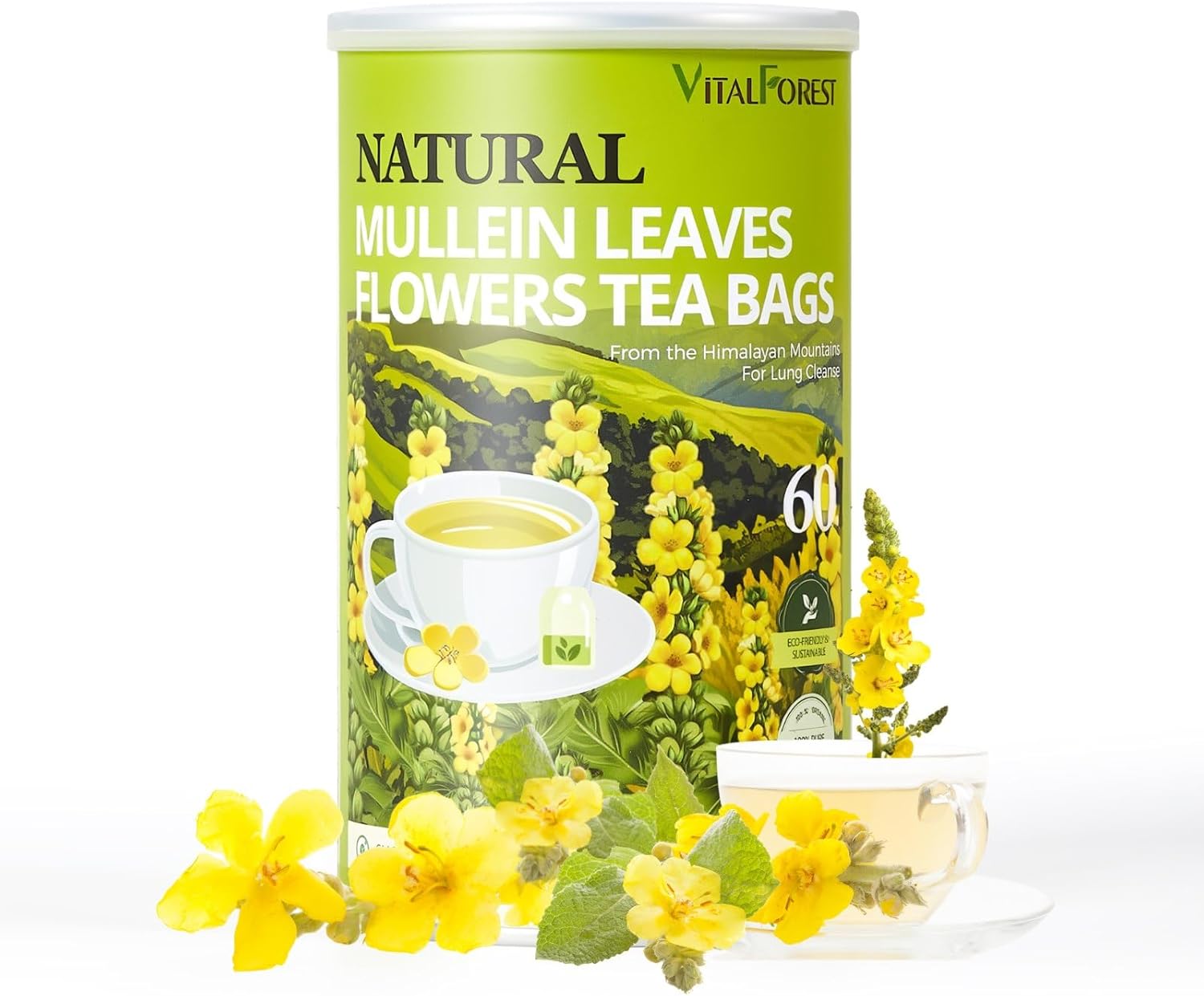 60 Mullein Leaf Tea Bags for Lungs, VitalForest 100% Pure Mullein Tea ...