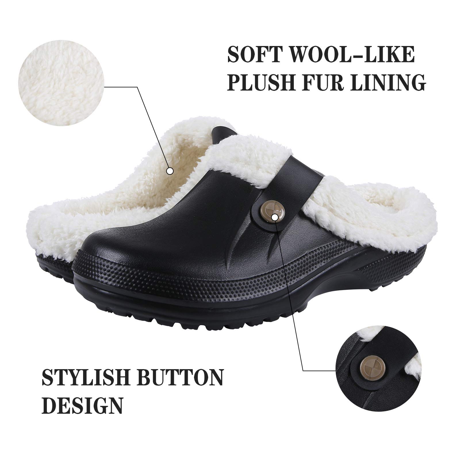 Classic Fur Lined Clog Waterproof Winter House Slippers for Women Men ...