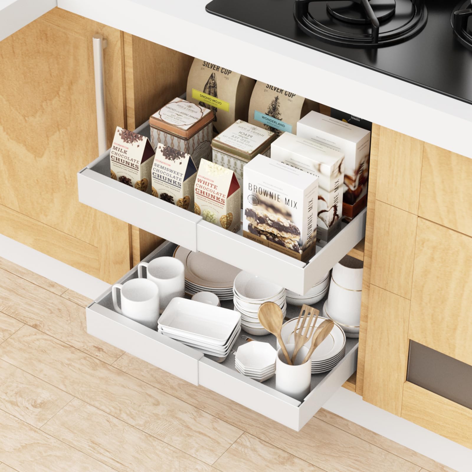 CSTDE Pull Out Cabinet Organiser, Extendable Slide Out Drawers for ...