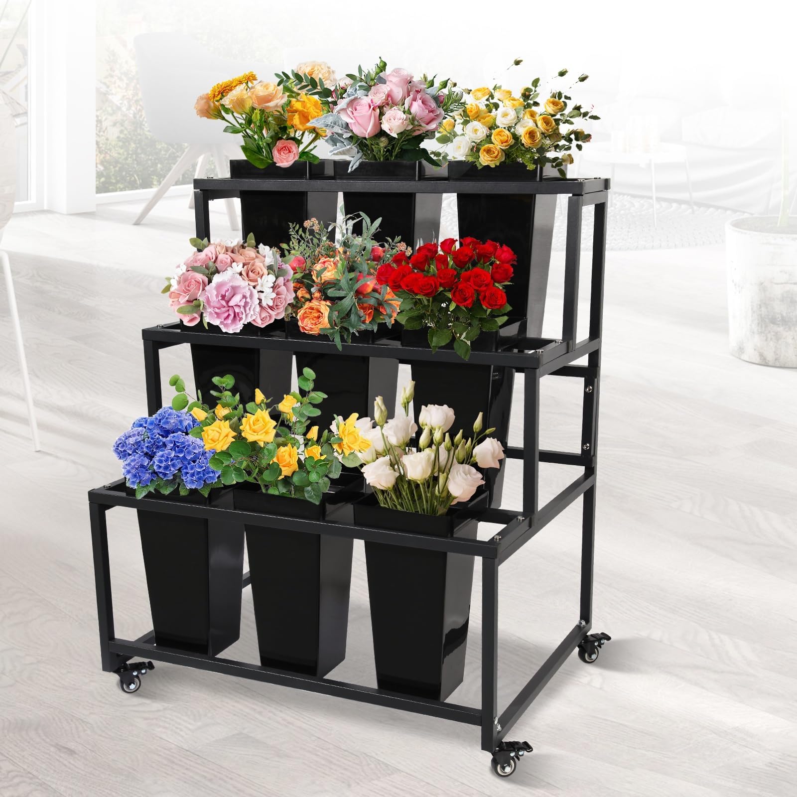 Amazon.com: Flower Display Stand with 9 Pieces Buckets, 3 Tiers Metal ...