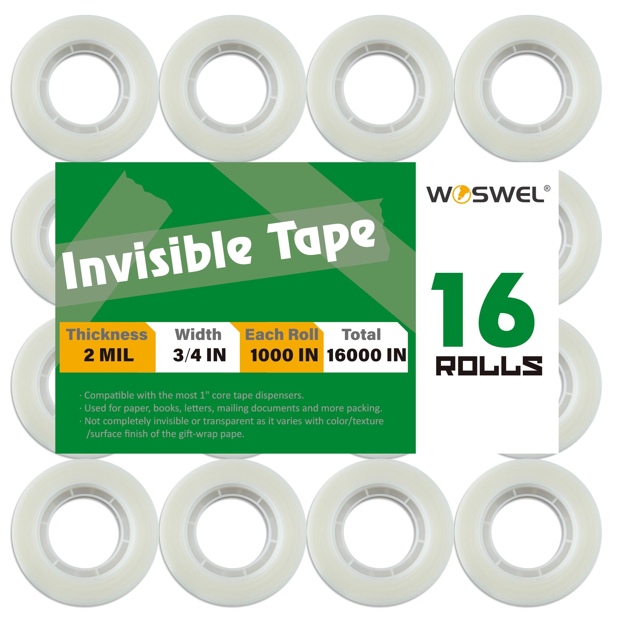 Amazon.com : WOSWEL Tape Refills Bulk, 16 Rolls Invisible Tapes for ...