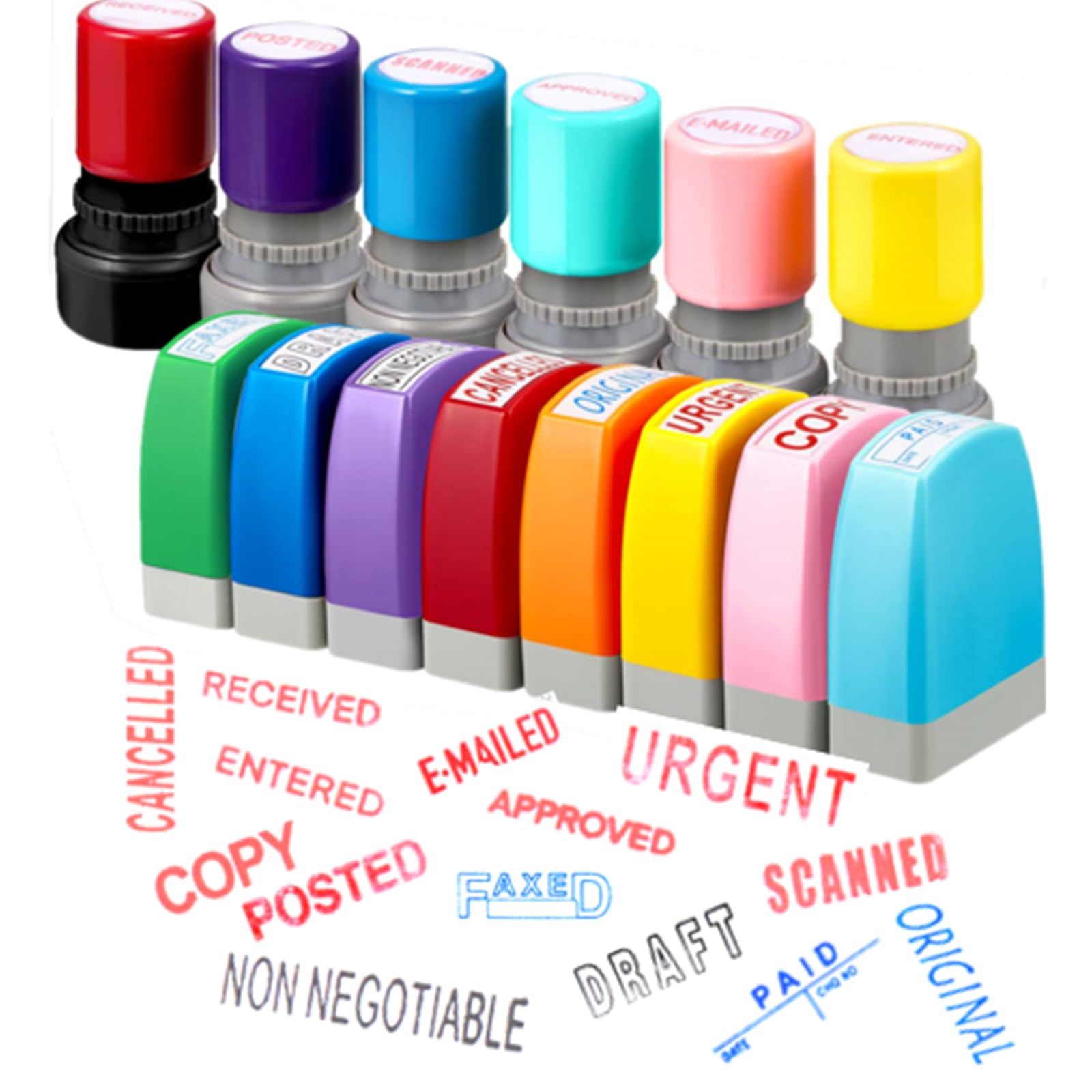 Amazon.com : Henoyso 14 Pcs Office Stamp Set Self Inking Office Stamp ...