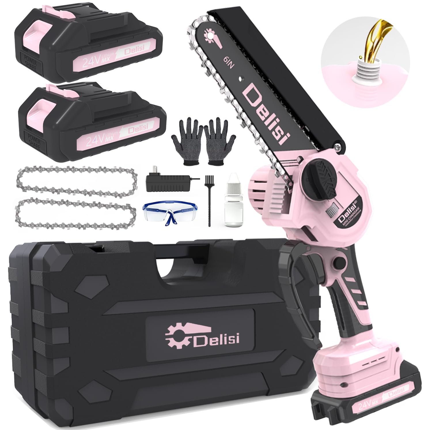 Amazon.com: Mini Chainsaw 6 Inch Cordless, 880W Pink Electric Cordless ...