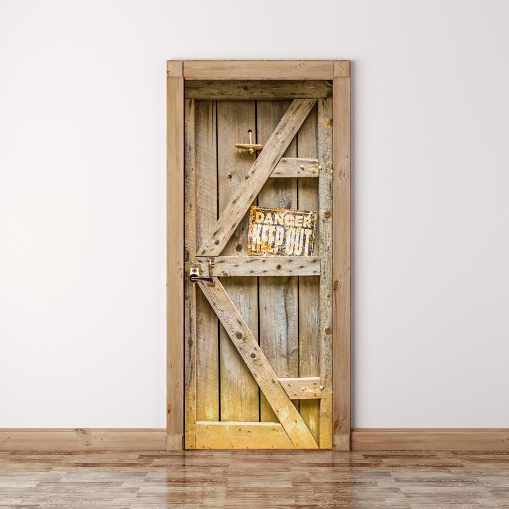 Amazon.com: Door Mural Old Door with Danger Sign - Self Adhesive Fabric ...