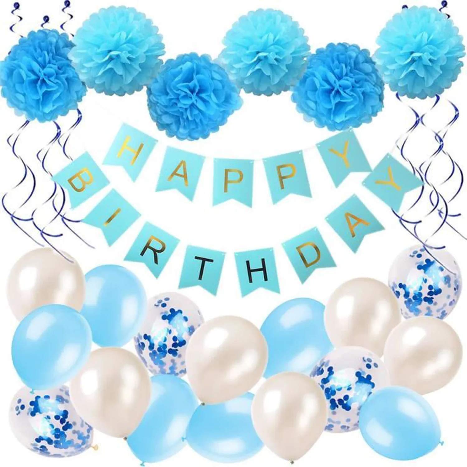 Party Propz Birthday Decoration Items For Boys - 34 Pcs, Blue Happy ...