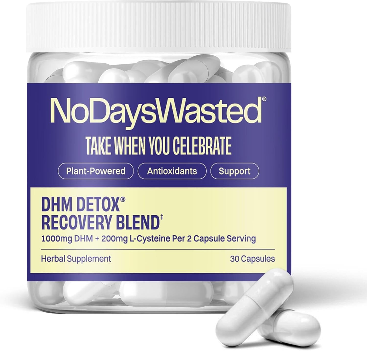 Amazon.com: No Days Wasted DHM Detox, 30 Capsules (15 Servings) - Jar ...