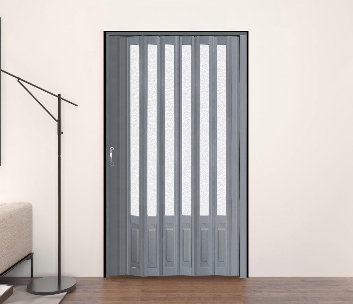 DIYHD 48X96in Accordion Folding Door with Mount Hardware,Grey PVC with Acrylic Glass Multifold ...