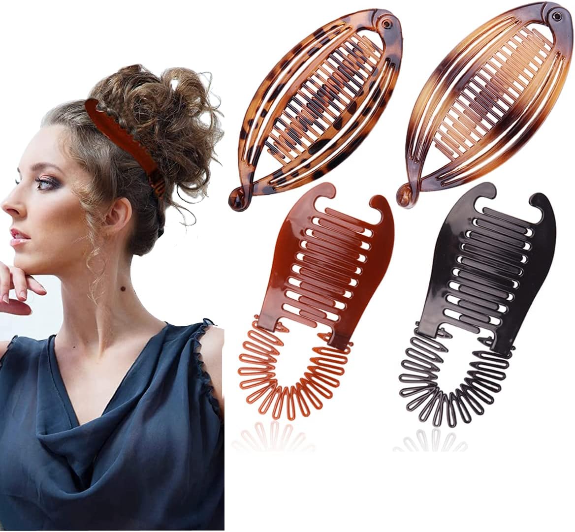 Aaiffey 4pcs Banana Hair Clips Flexible Banana Clips Fishtail Hair Clip Ponytail Holder Vintage ...