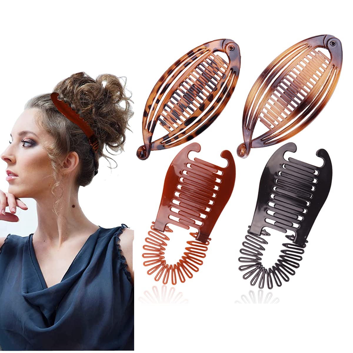 Amazon.com : Aaiffey Vintage Fishtail Double Banana Hair Clips Set - 4pcs Flexible Ponytail ...