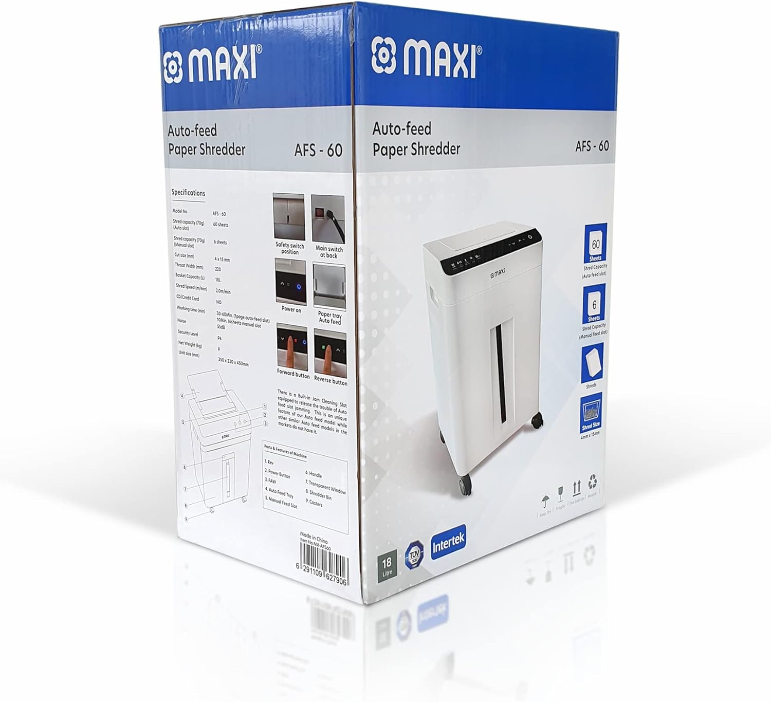Maxi AFS60 Auto-Feed Paper Shredder Cross Cut. has a shredding capacity ...