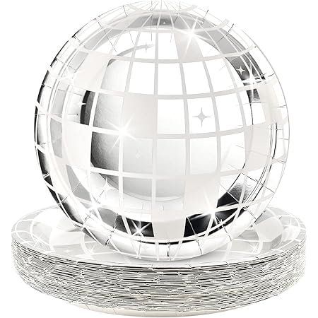Amazon.com: 30 Pieces 9" Silver Disco Ball Paper Plates 70s Disco Party ...