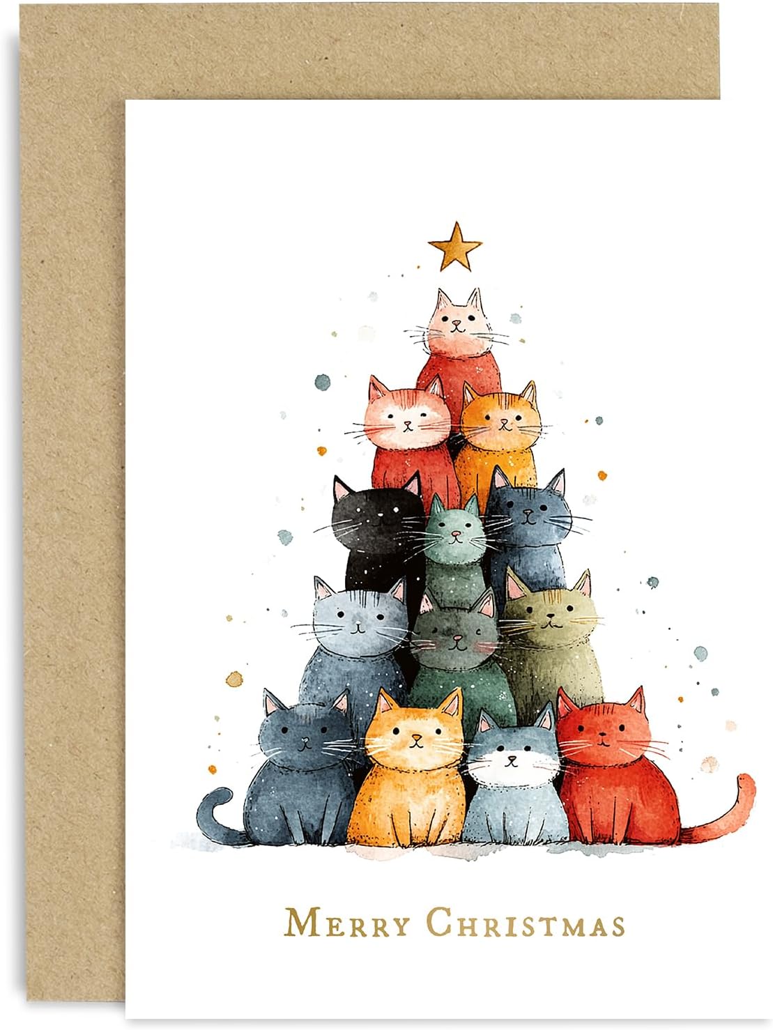 Cat Christmas Tree Illustration Greeting Card - Unique Christmas Cards ...