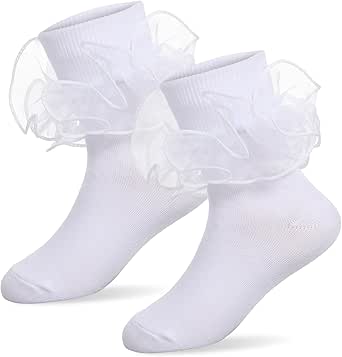 Amazon.com: Ruffle Socks Women,Adult Double Lace Turn Cuff Cotton ...