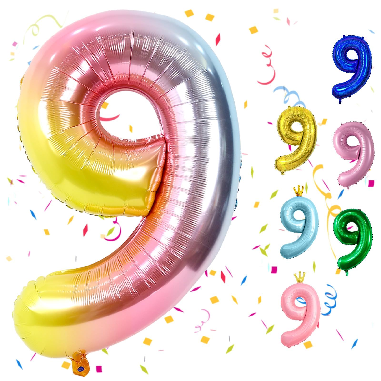 Amazon.com: Rainbow Number 9 Balloons, 9th Birthday Balloon, 40inch ...
