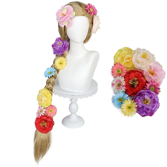 Amazon.com: Hair Cap+{10Pcs Flowers}51inch Blonde Braided Wig For ...