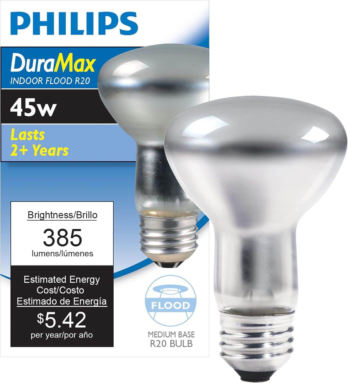 Philips 45-Watt R20 Incandescent Duramax Flood Light Bulb, 6-Pack ...
